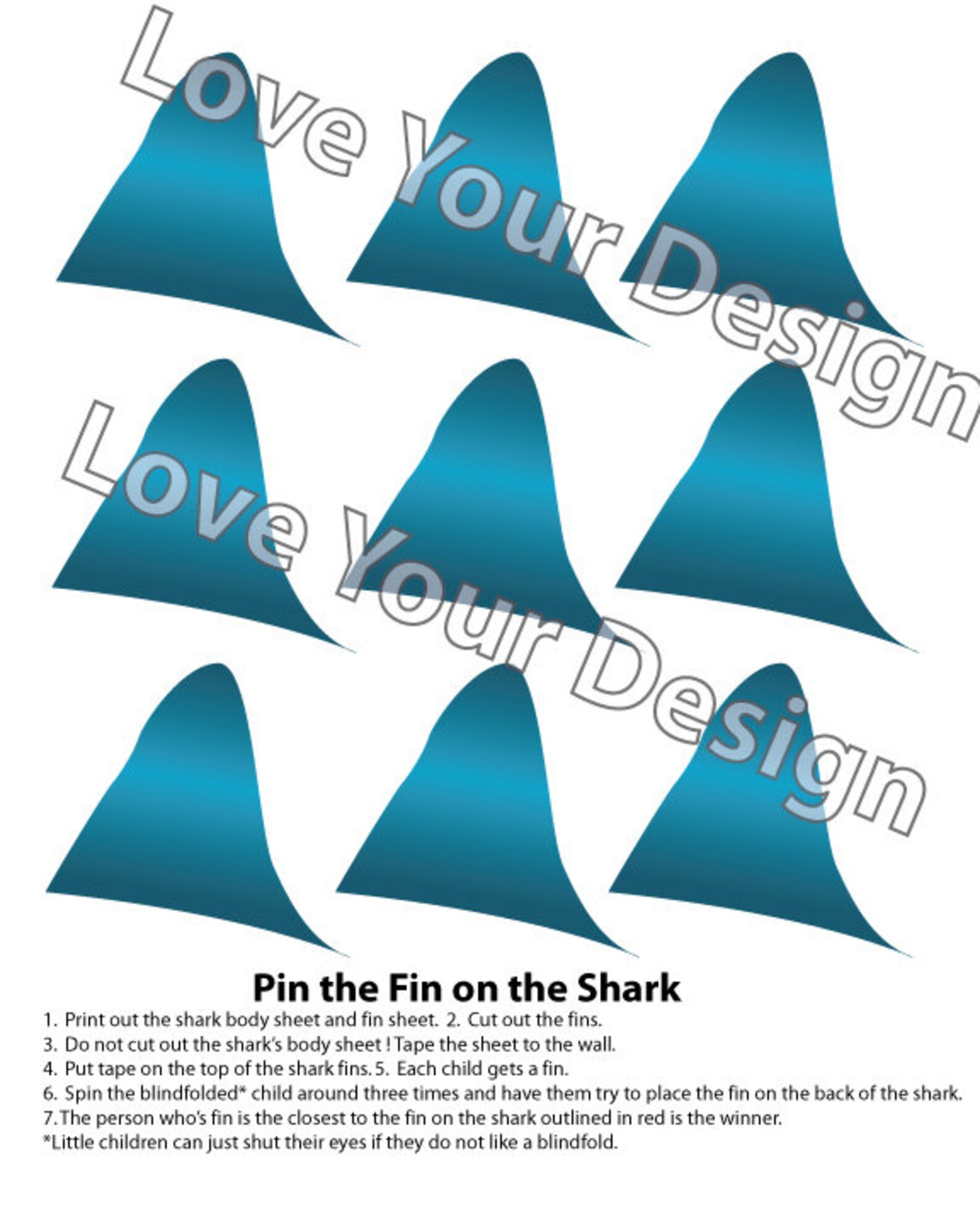 Pin the Fin on the Shark Birthday Game DIGITAL Jpeg File for - Etsy