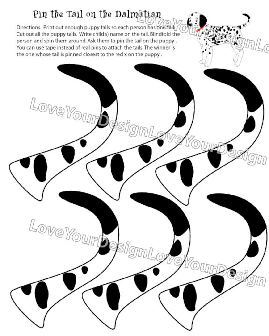 Pin the Tail on the Dalmatian Dog Game Happy Birthday Party and FREE ...
