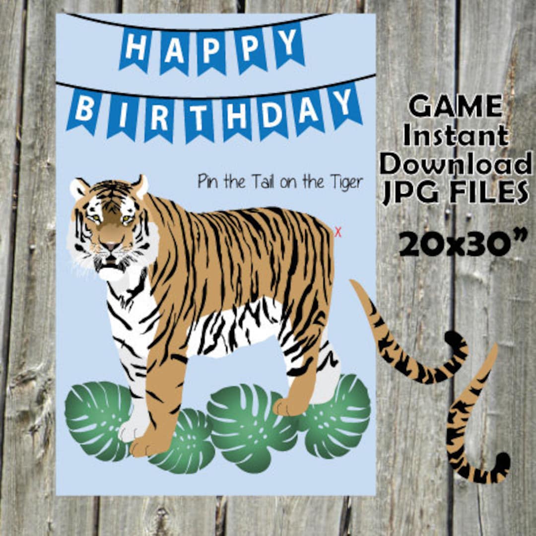 Tiger Birthday Party Game: Pin the Tail, Jungle Theme (digital Download ...