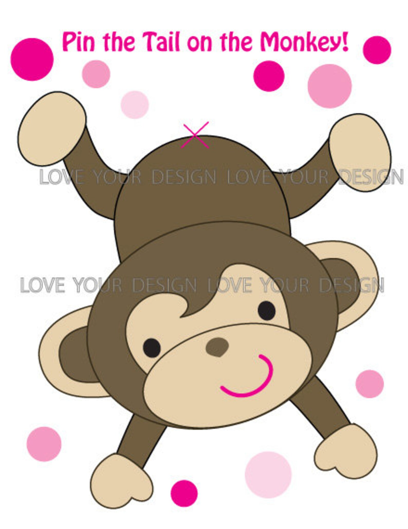 Pin the Tail on the Monkey Game Pink Dots YOU Print INSTANT | Etsy