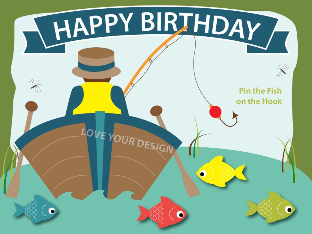 Pin the Fish on the Hook Birthday Party Game- INSTANT DOWNLOAD ...