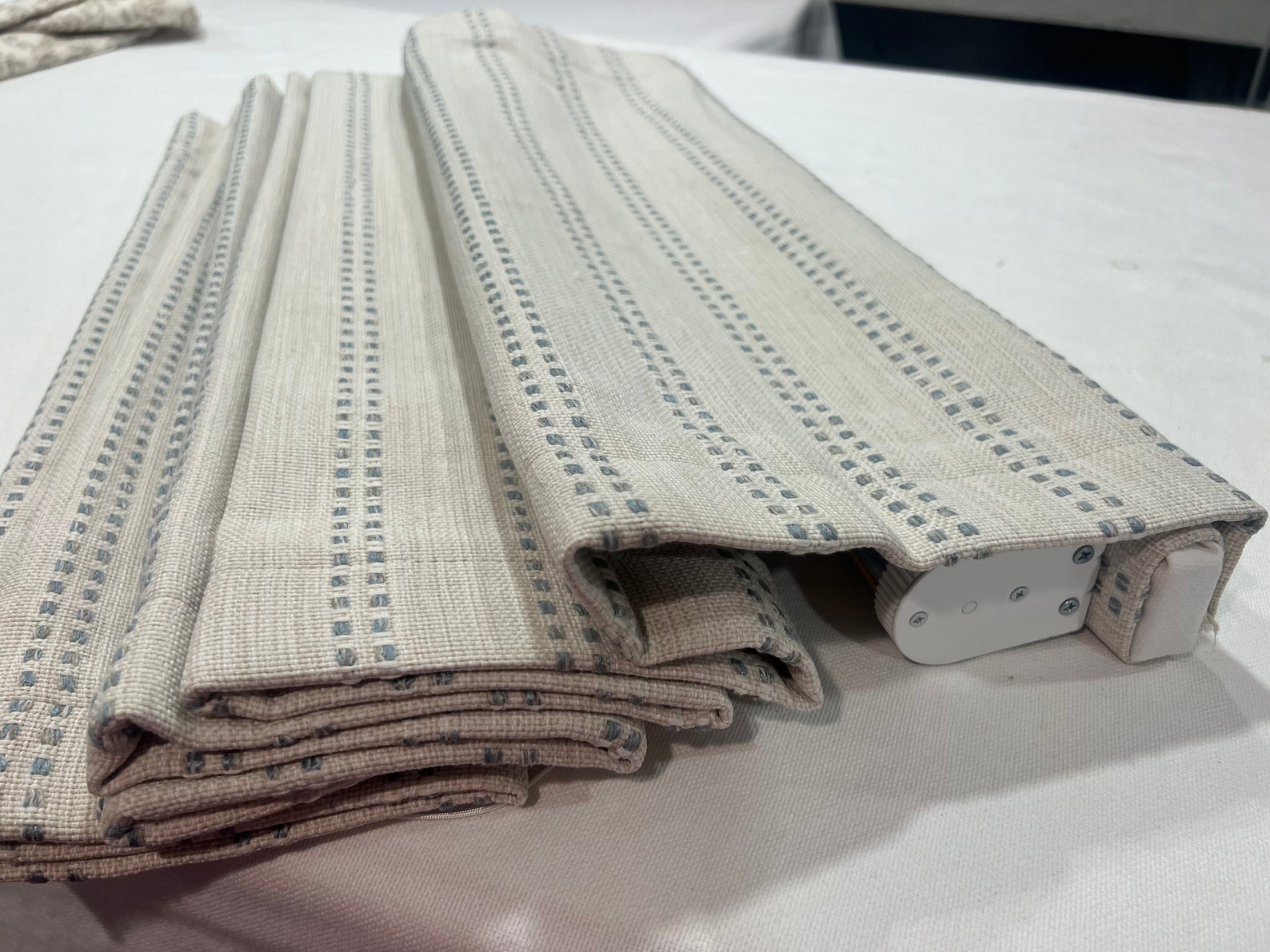 1 Cordless Roman Shade. Ready to Ship! Using Sky Bleach. Blackout Liner ...