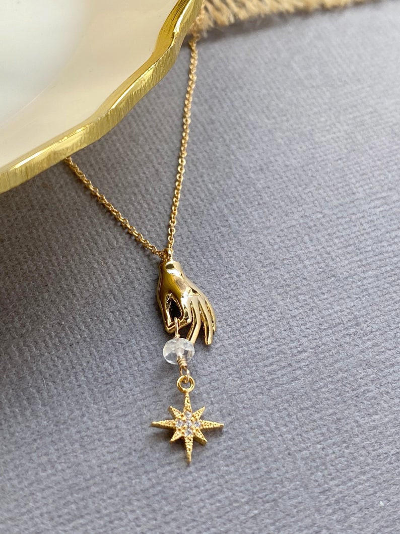 Gold Mudra Hand Necklace Gyan Mudra Hand Necklace Dainty | Etsy