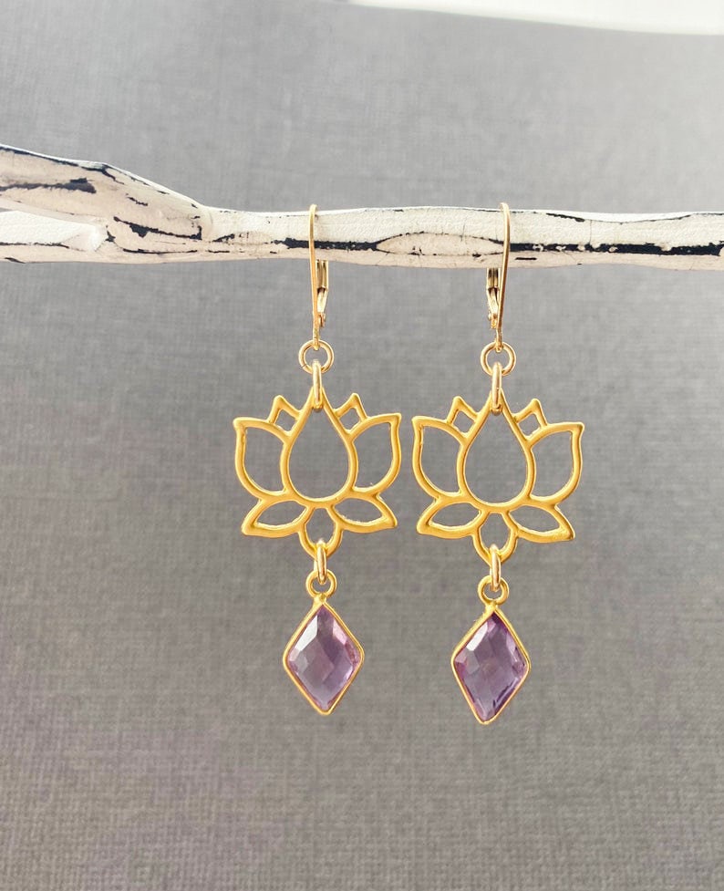 Lotus flower earrings Gold lotus earrings Lotus jewelry | Etsy
