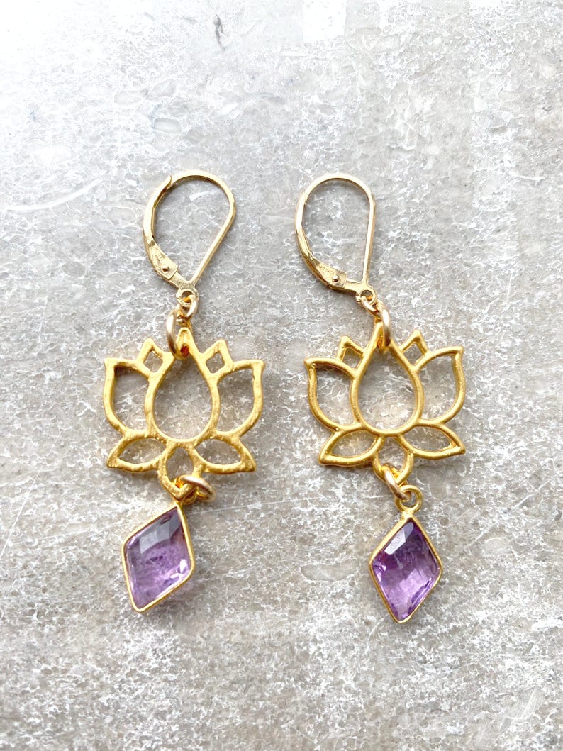 Lotus Flower Earrings Gold Lotus Earrings Lotus Jewelry | Etsy