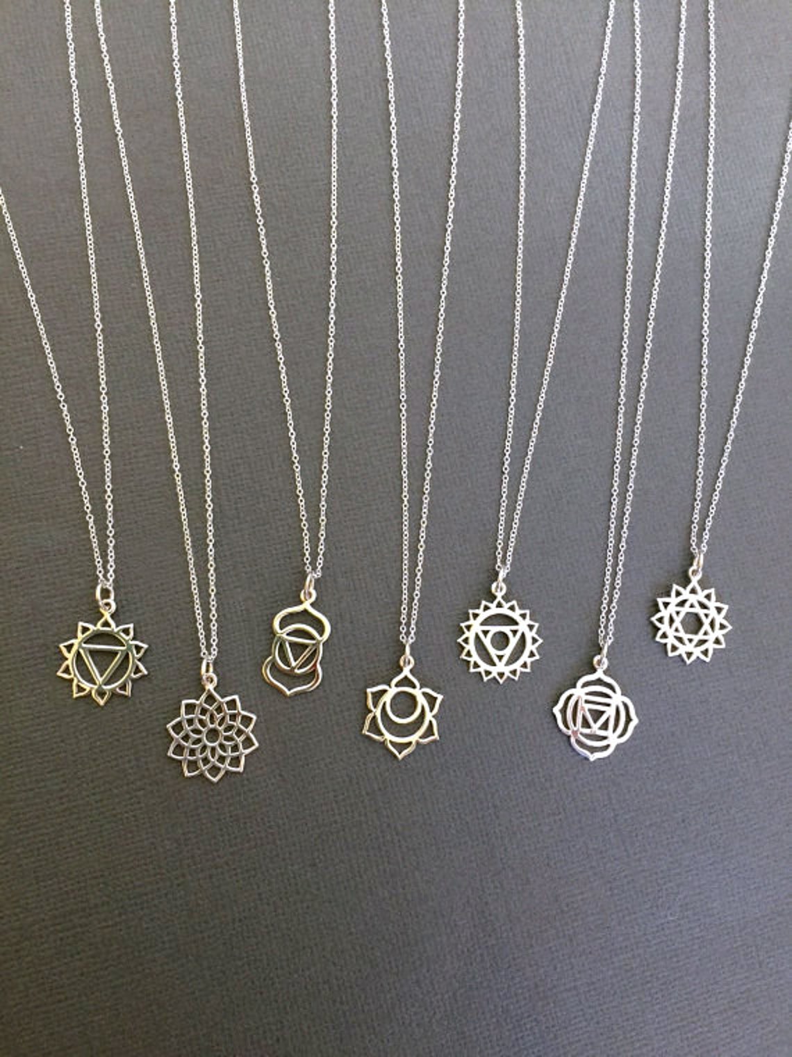 7 Chakra Sterling Silver Charm Necklace - Etsy