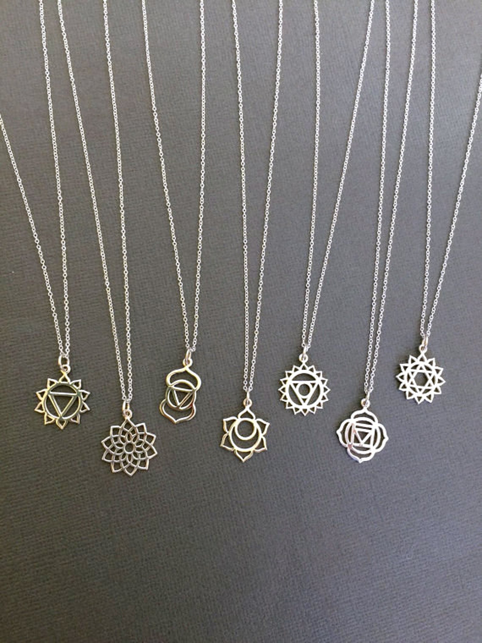 7 Chakra Sterling Silver Charm Necklace - Etsy