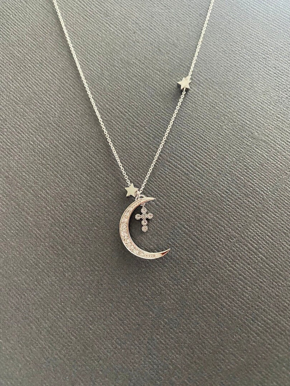 Silver Crescent Moon and Star Necklace 925 Star Necklace - Etsy