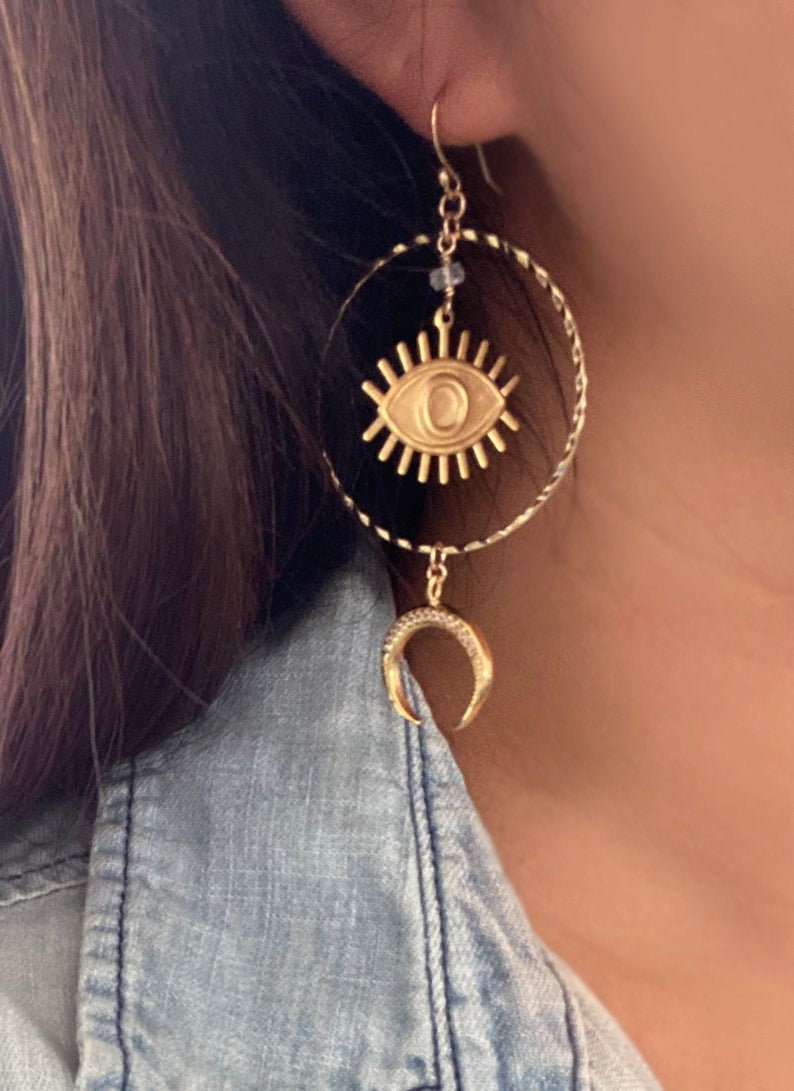 Large Evil Eye Earrings Gold Evil Eye Hoop Earrings | Etsy