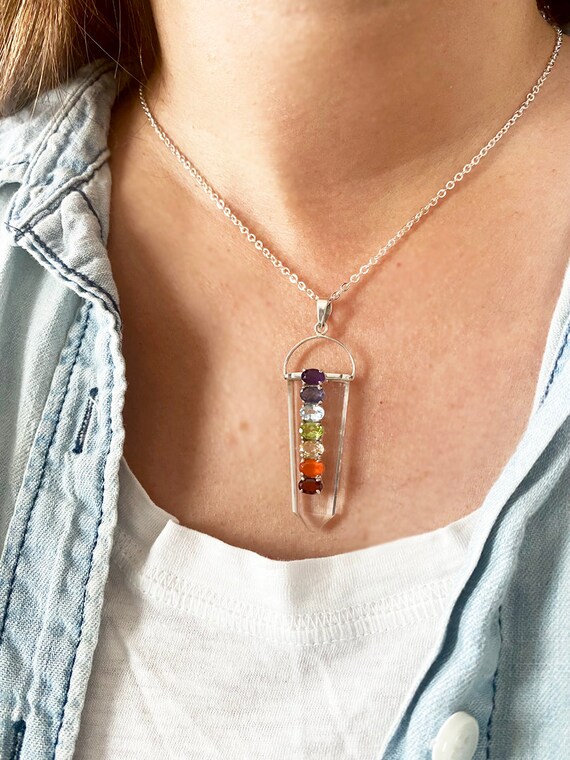 Silver Chakras Necklace 7 Chakra Quartz Necklace Chakra Gemstone Necklace Healing Crystal Necklace Raw Quartz Gift for Women Lotus411 Etsy