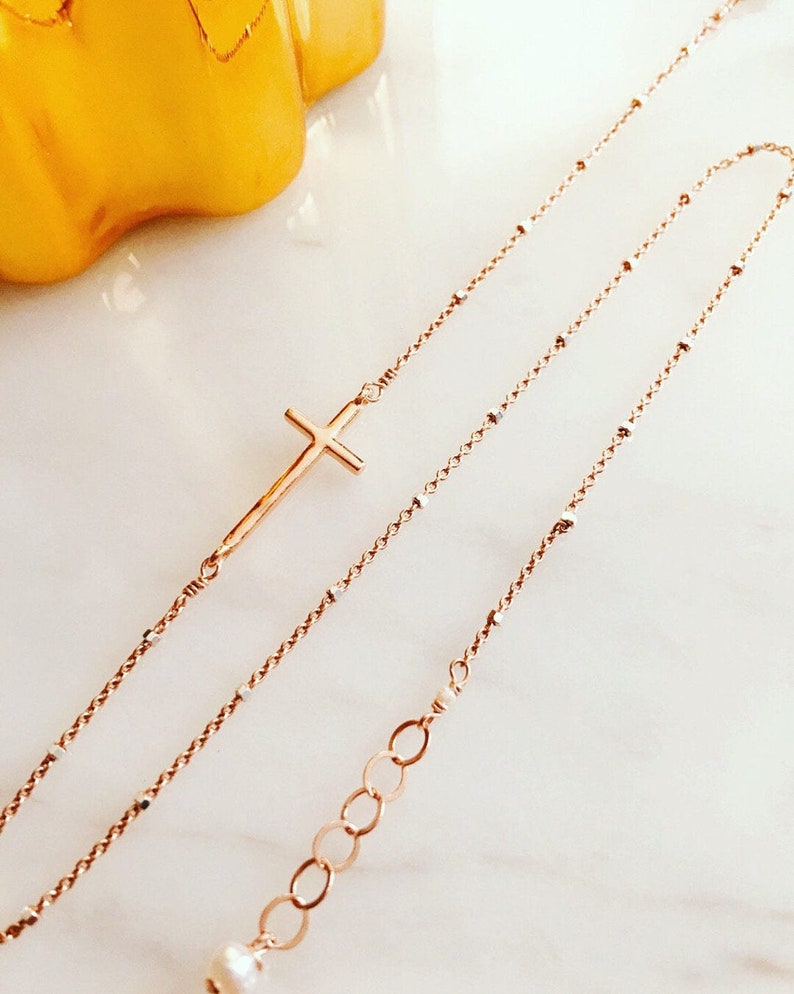 Rose Gold Cross Bracelet: Vermeil Satellite Chain, Baptism Gift - Etsy