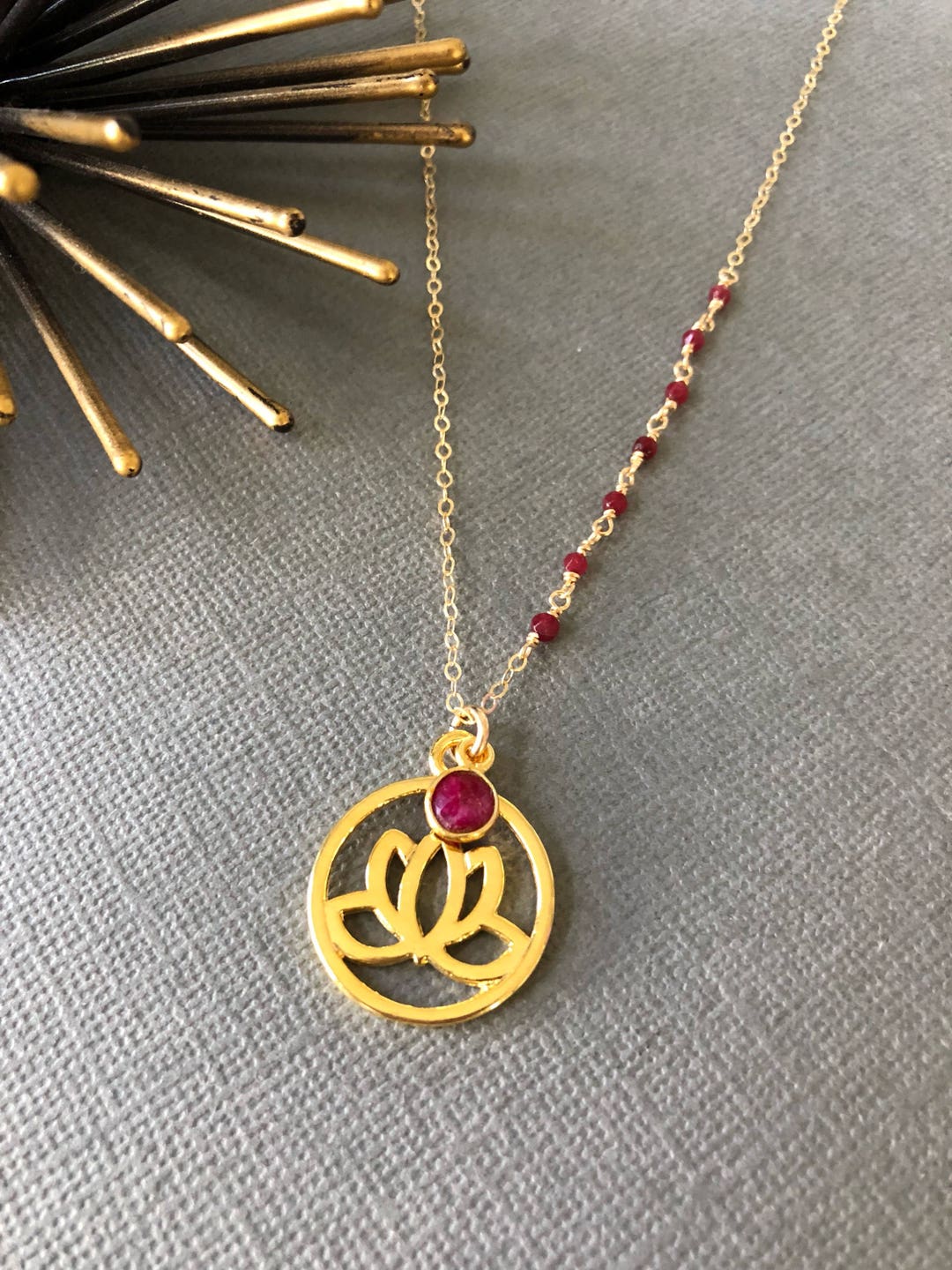 Ruby Lotus Necklace: July Birthstone Spiritual Jewelry - Etsy