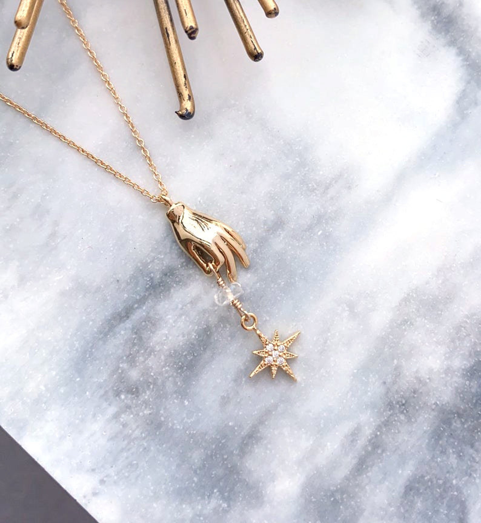 Gold Mudra Hand Necklace Gyan Mudra Hand Necklace Dainty - Etsy