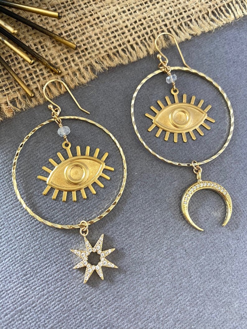 Large Evil Eye Earrings Gold Evil Eye Hoop earrings | Etsy