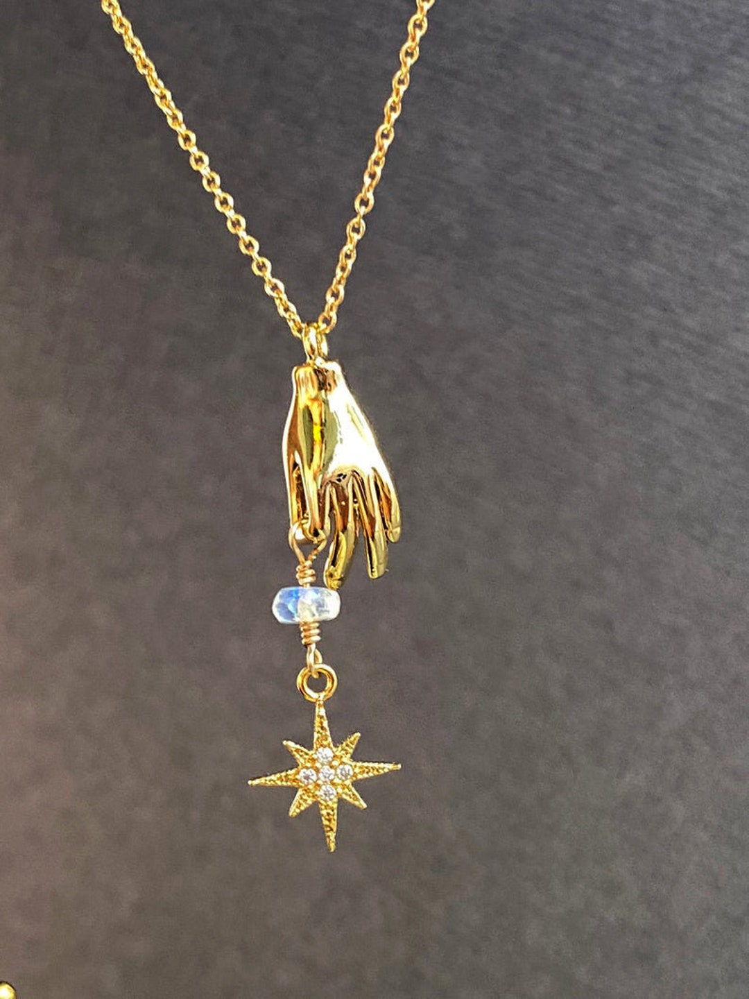 Gold Mudra Hand Necklace, Gyan Mudra Hand Necklace, Dainty Gold Tarot ...