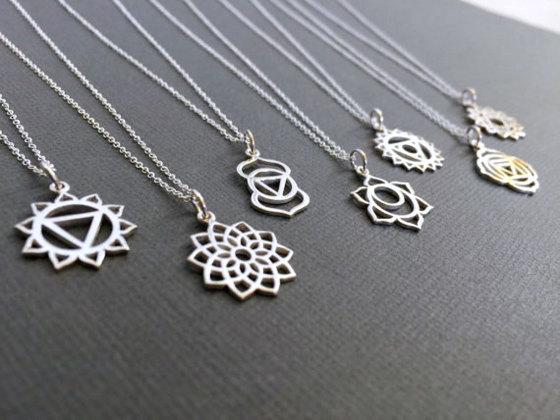 7 Chakra Sterling Silver Charm Necklace - Etsy