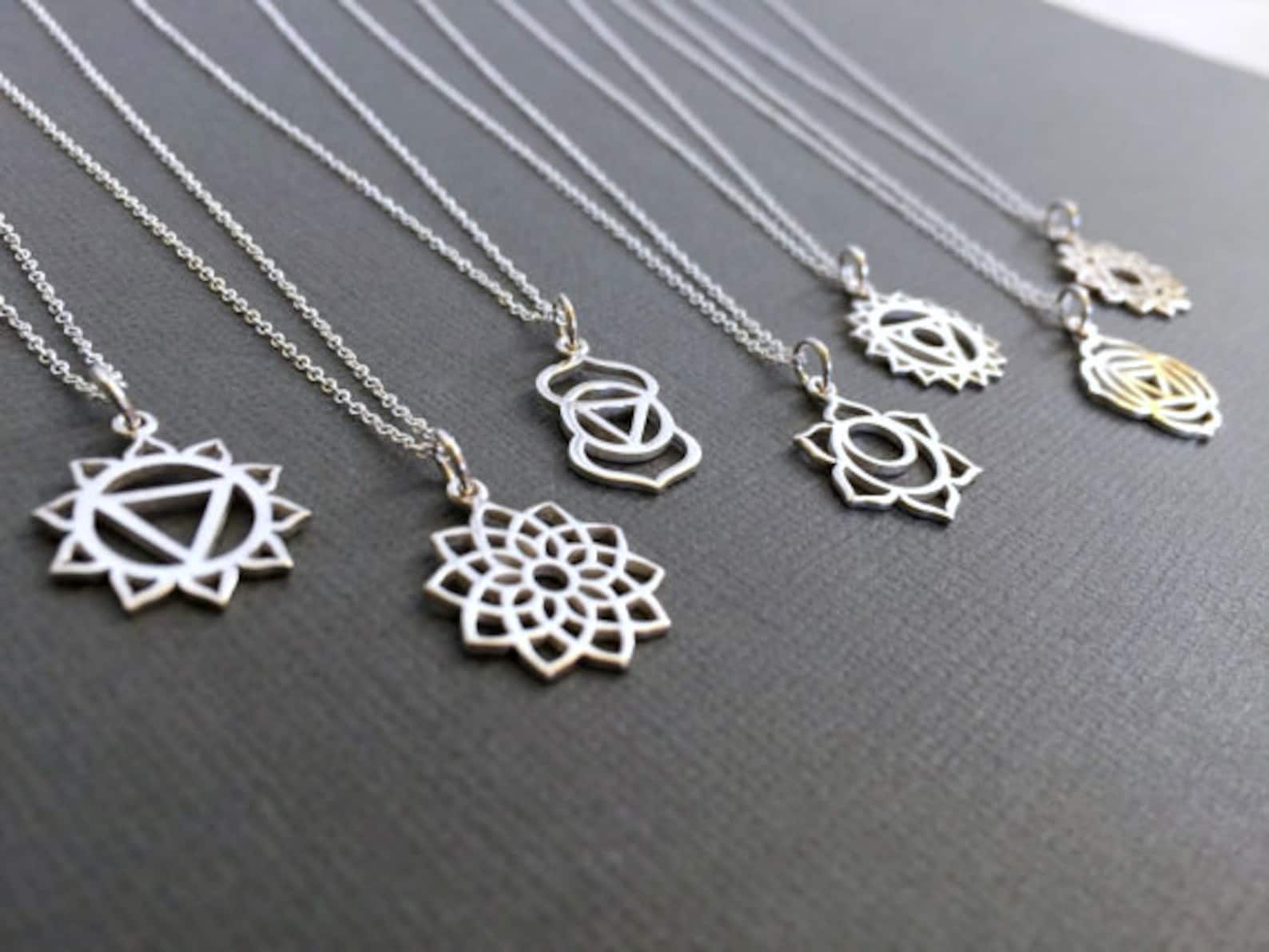 7 Chakra Sterling Silver Charm Necklace - Etsy