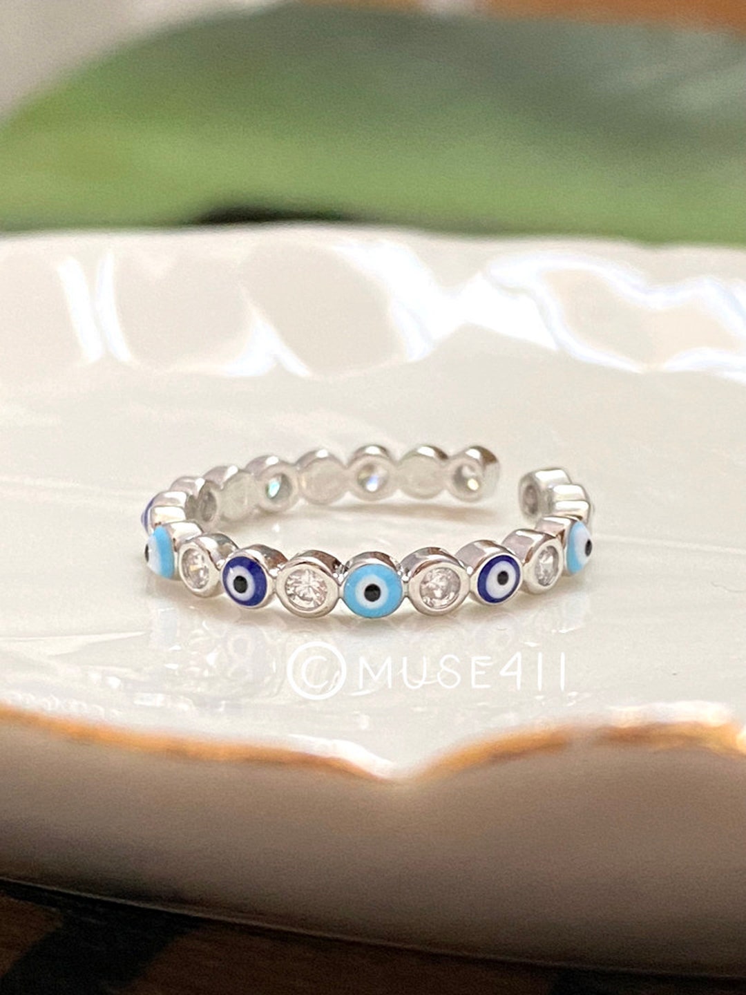 Dainty Evil Eye Ring: Gold Minimalist Stacking Ring - Etsy