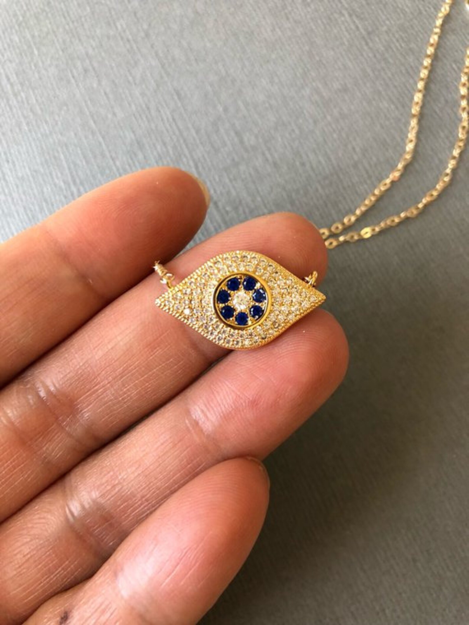 Large Evil Eye Necklace Gold Evil Eye Necklace Protection | Etsy