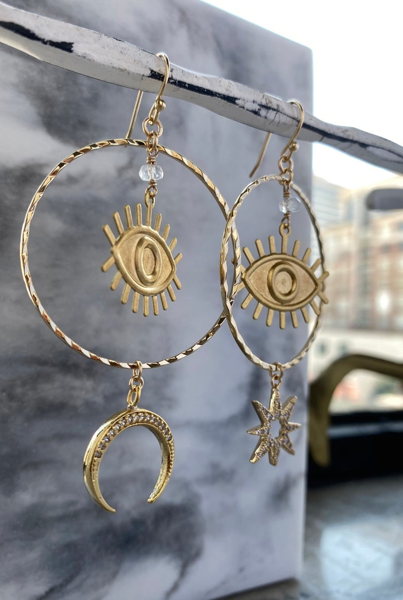 Large Evil Eye Earrings Gold Evil Eye Hoop Earrings | Etsy