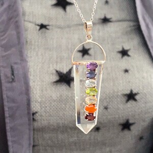 Silver Chakras Necklace, 7 Chakra Quartz Necklace, Chakra Gemstone ...