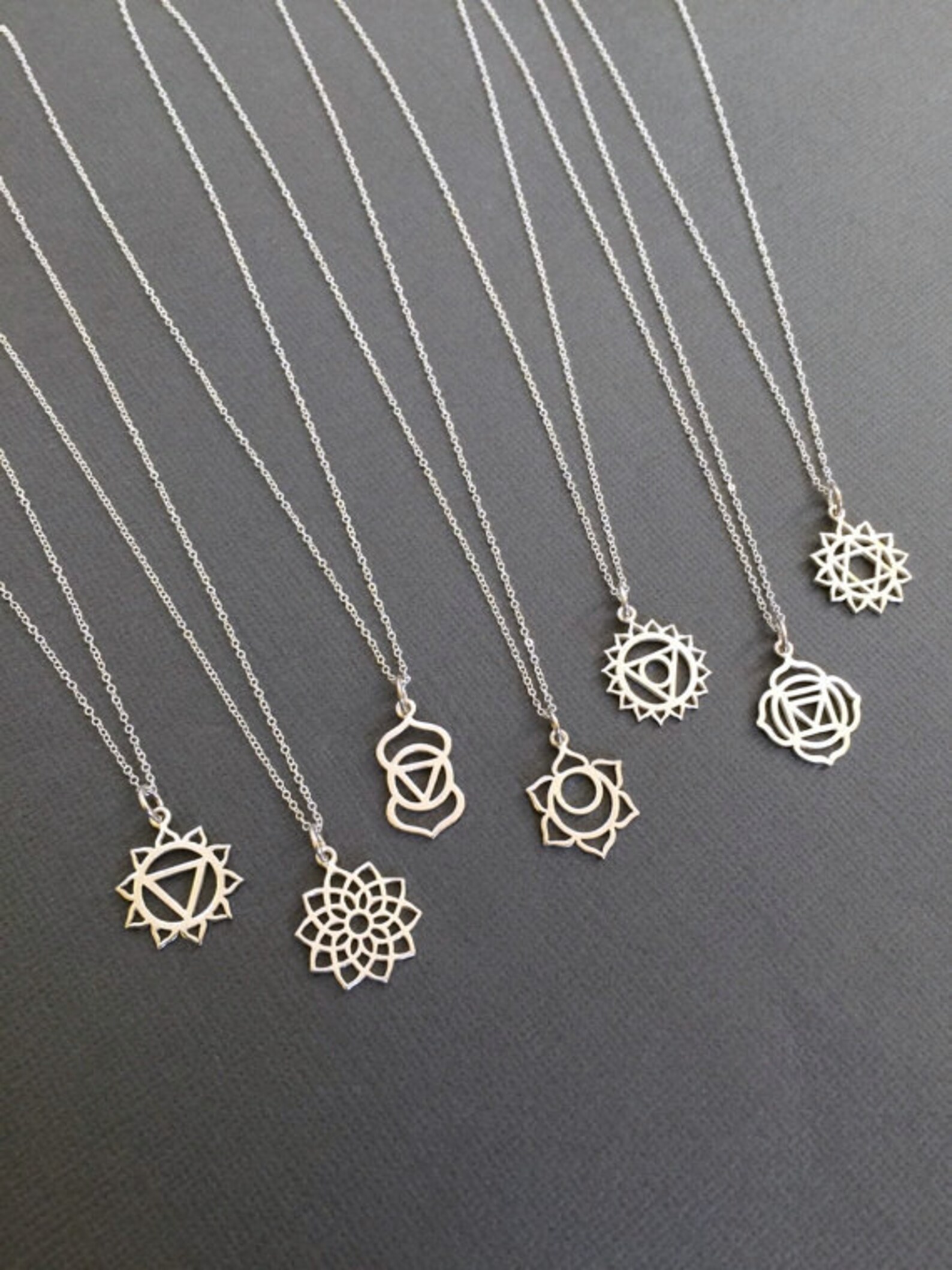 7 Chakra Sterling Silver Charm Necklace - Etsy
