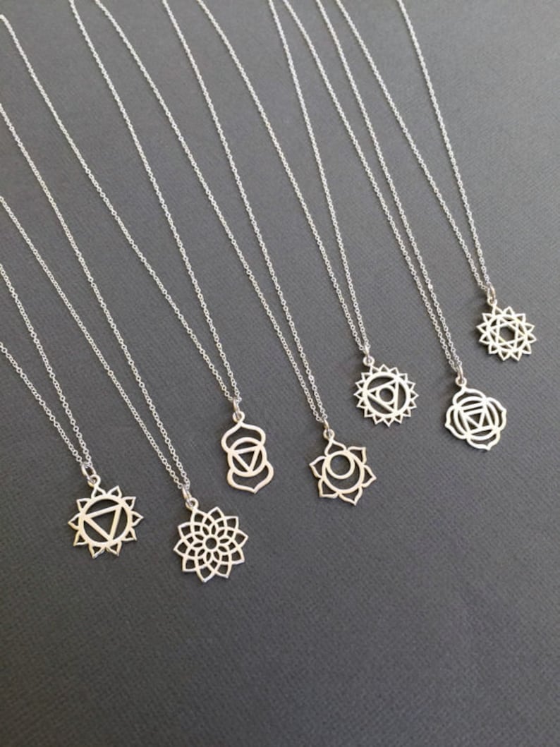 7 Chakra Sterling Silver Charm Necklace - Etsy
