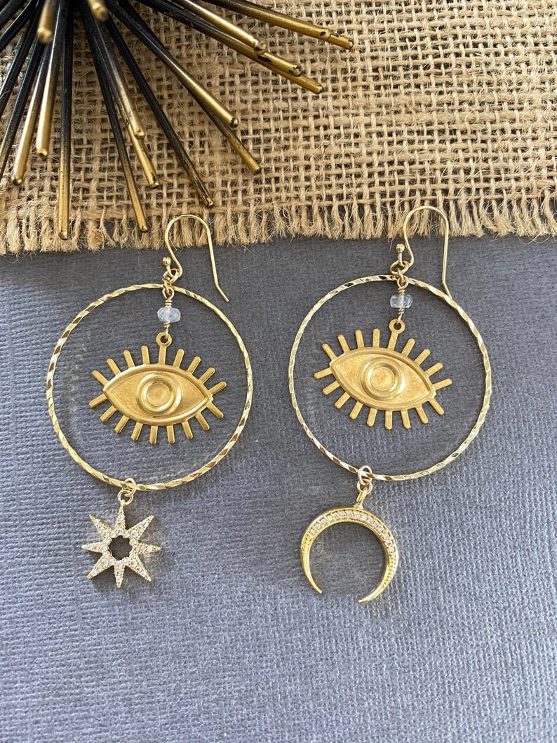 Large Evil Eye Earrings Gold Evil Eye Hoop earrings | Etsy