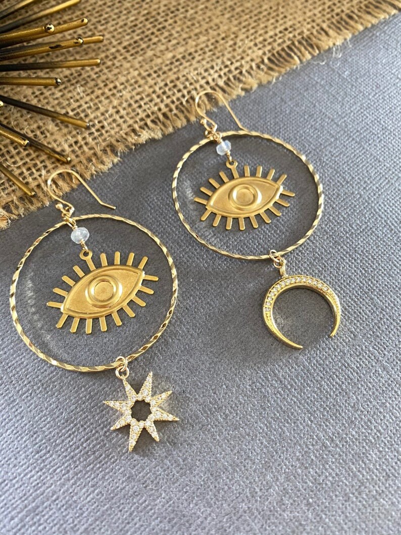Large Evil Eye Earrings Gold Evil Eye Hoop Earrings | Etsy