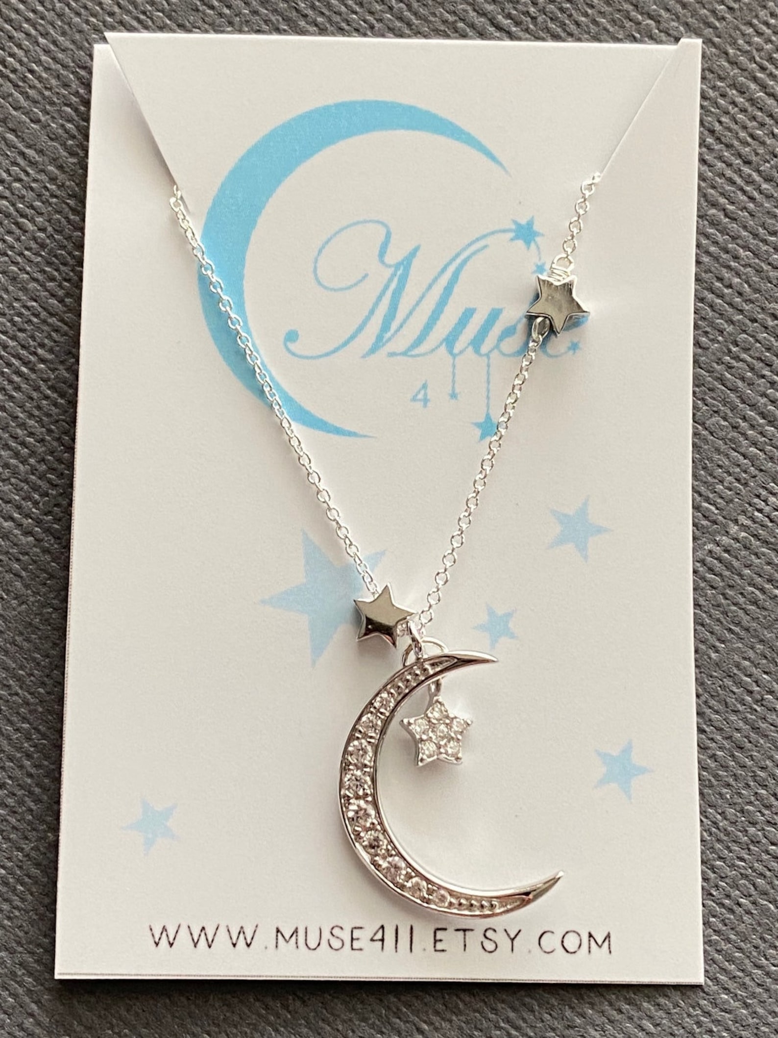 Silver Crescent Moon and Star Necklace 925 Star Necklace - Etsy