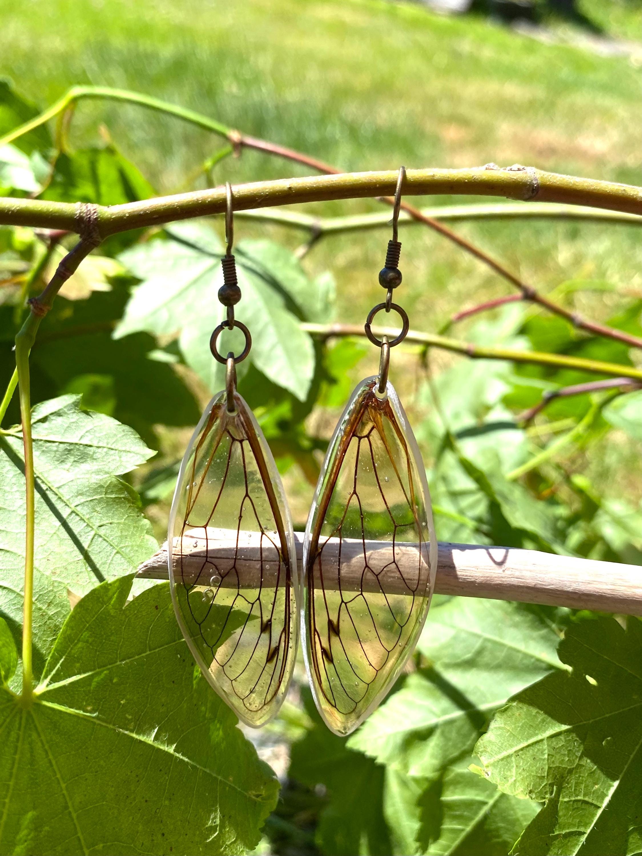 Resin Cicada Wing Earrings, Transparent Bug Jewelry, Fairy Core Style ...