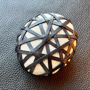 Large Random Weave Wrapped Rock, Wrapped Stone, Zen Stone, Leather ...