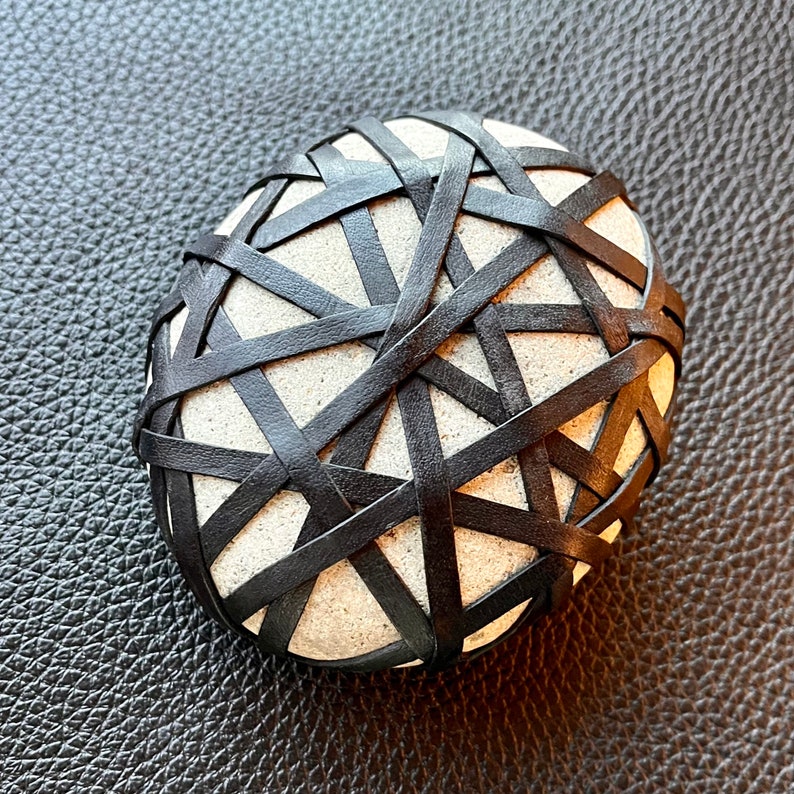 Large Random Weave Wrapped Rock, Wrapped Stone, Zen Stone, Leather ...