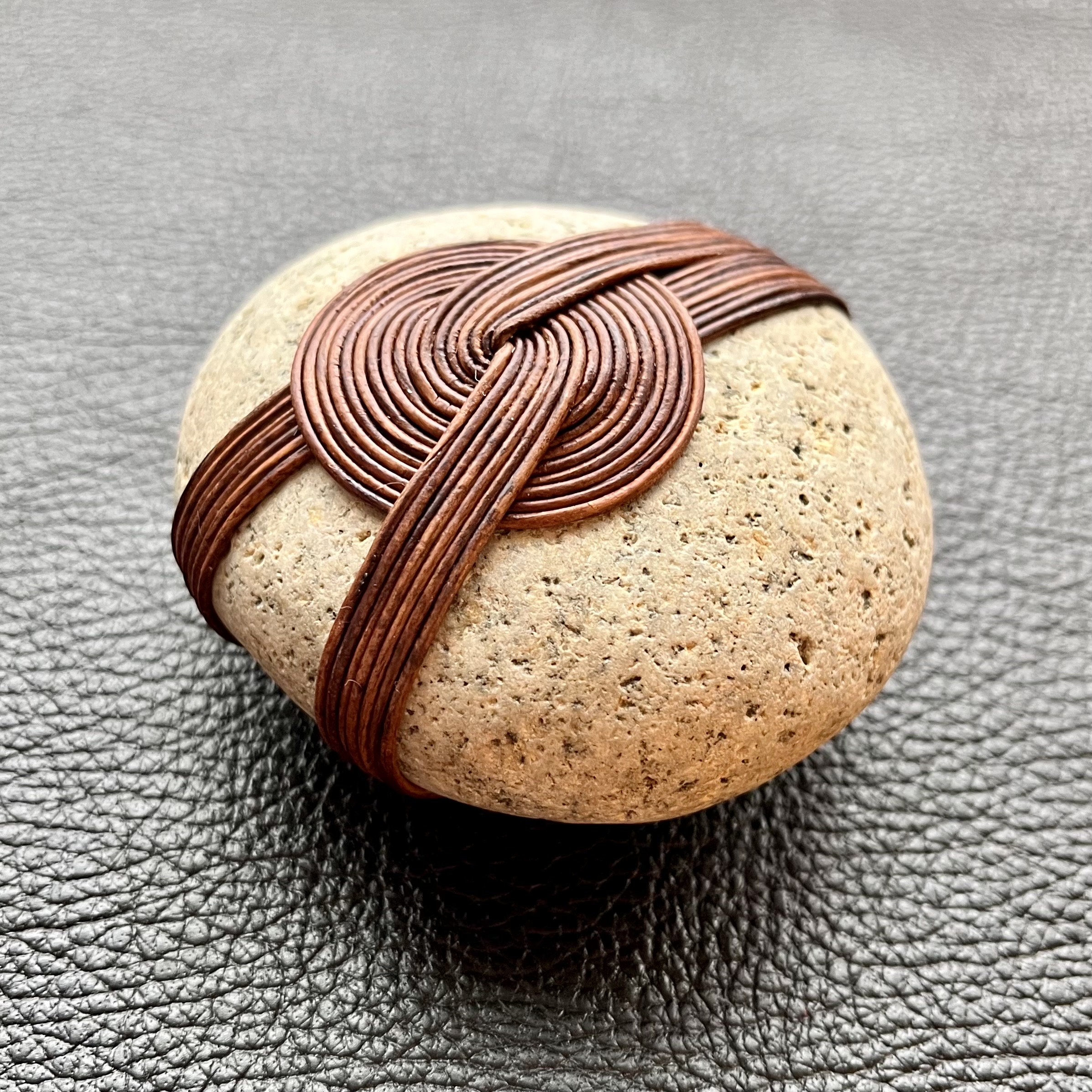 Large Leather Wrapped Rock, Wrapped Stone, Zen Stone, Meditation Stone ...