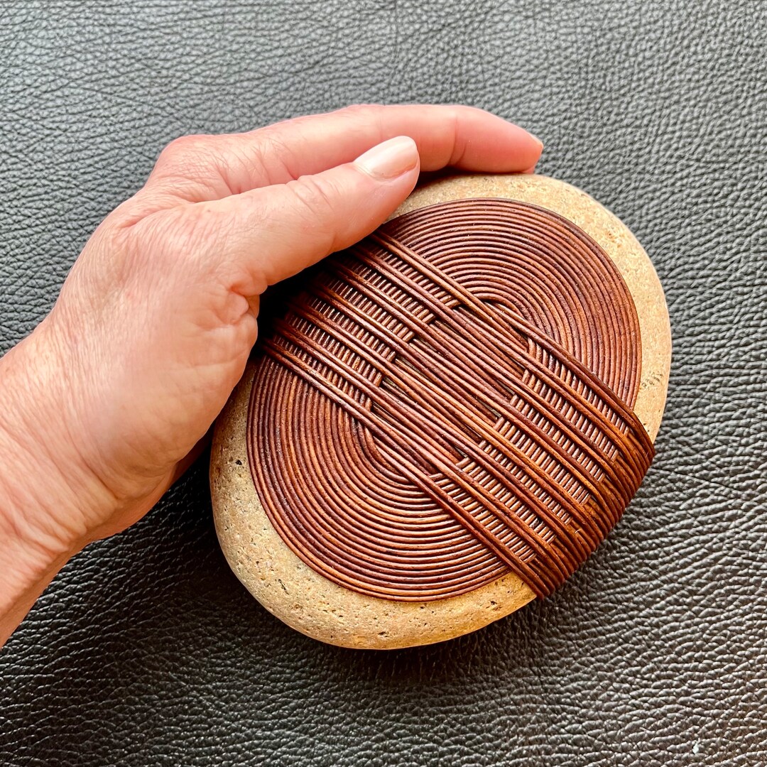 EXTRA LARGE Leather Wrapped Rock, Wrapped Stone, Zen Stone, Meditation ...