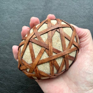 Large Random Weave Wrapped Rock, Wrapped Stone, Zen Stone, Leather ...