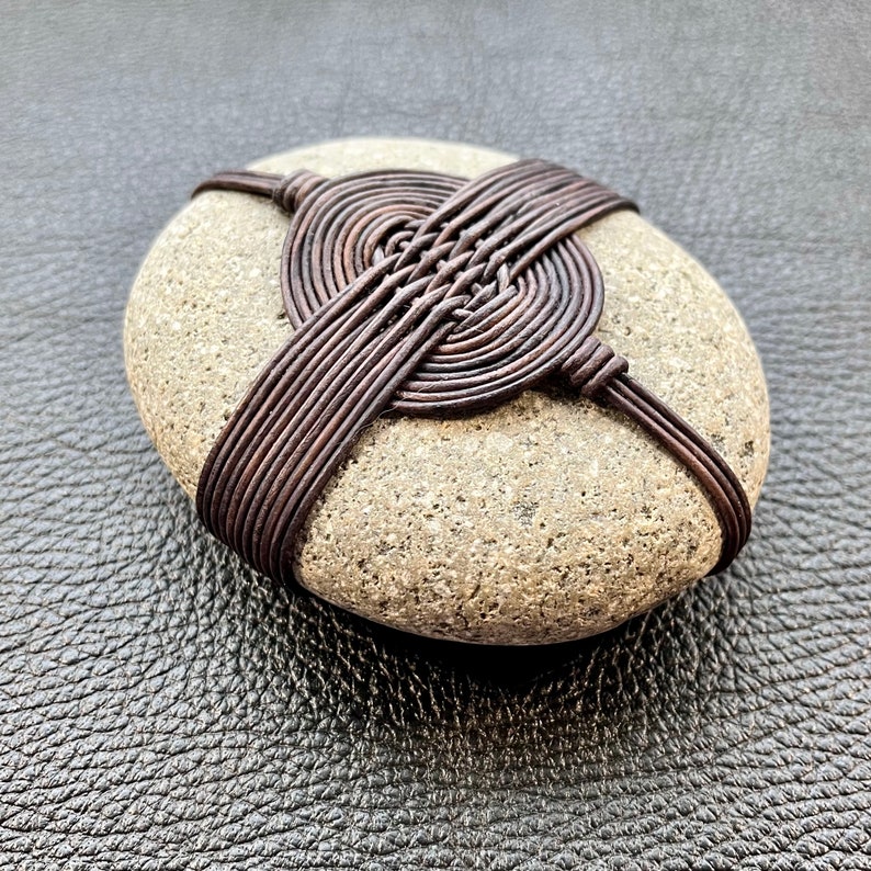 Large Leather Wrapped Rock, Wrapped Stone, Zen Stone, Meditation Stone ...