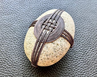 Large Random Weave Wrapped Rock, Wrapped Stone, Zen Stone, Leather ...