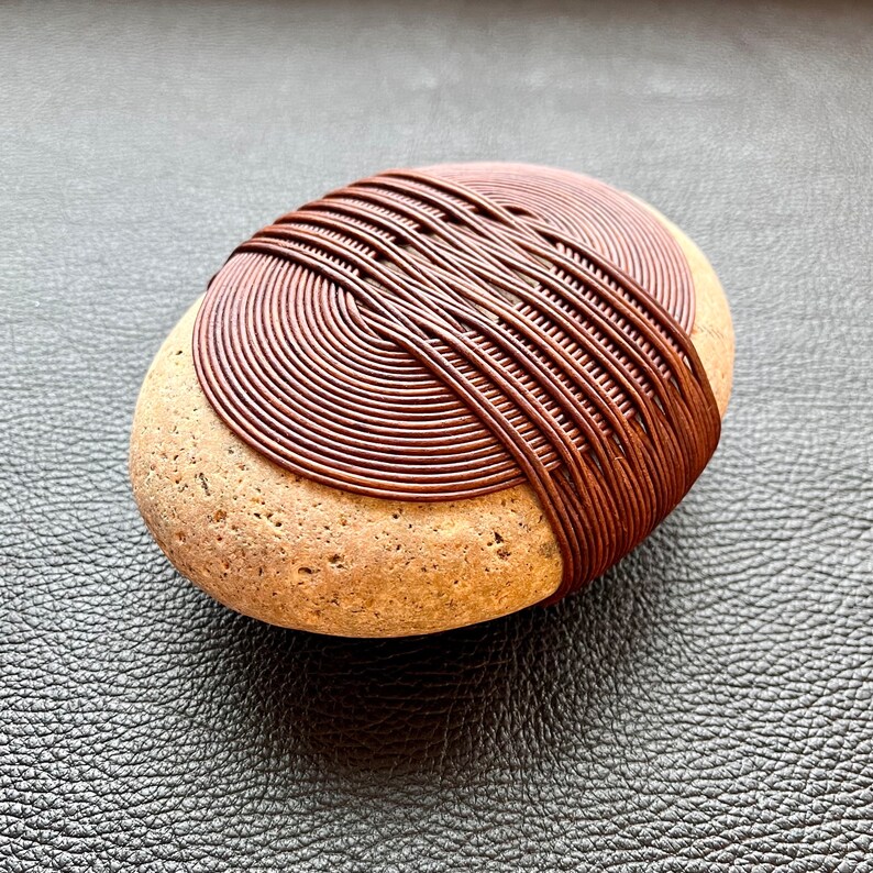 EXTRA LARGE Leather Wrapped Rock, Wrapped Stone, Zen Stone, Meditation ...