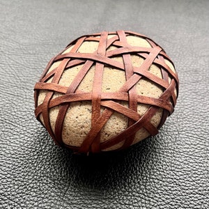 Large Random Weave Wrapped Rock, Wrapped Stone, Zen Stone, Leather ...