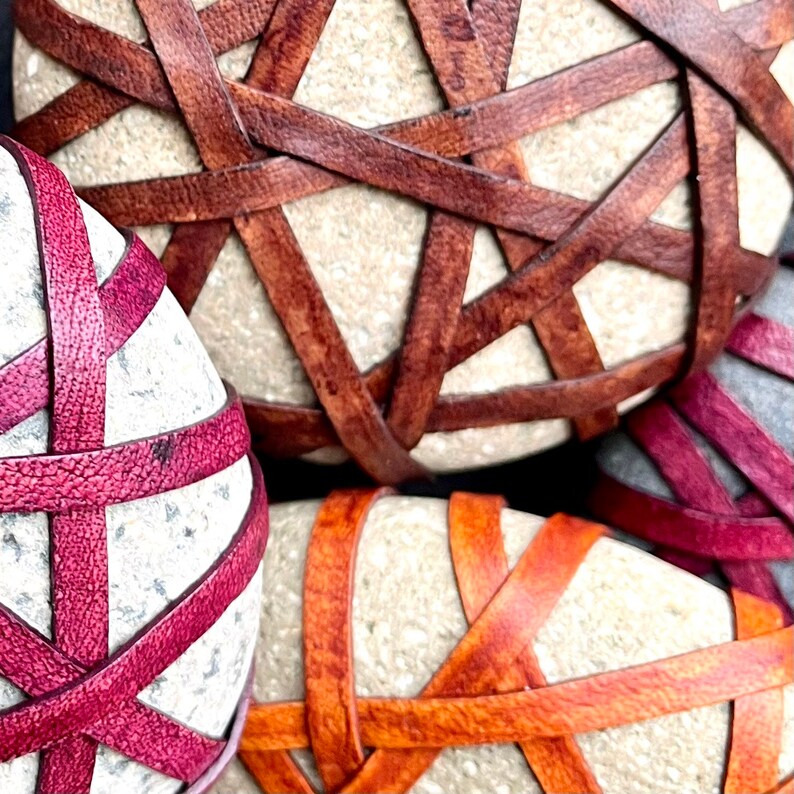 Large Random Weave Wrapped Rock, Wrapped Stone, Zen Stone, Leather ...