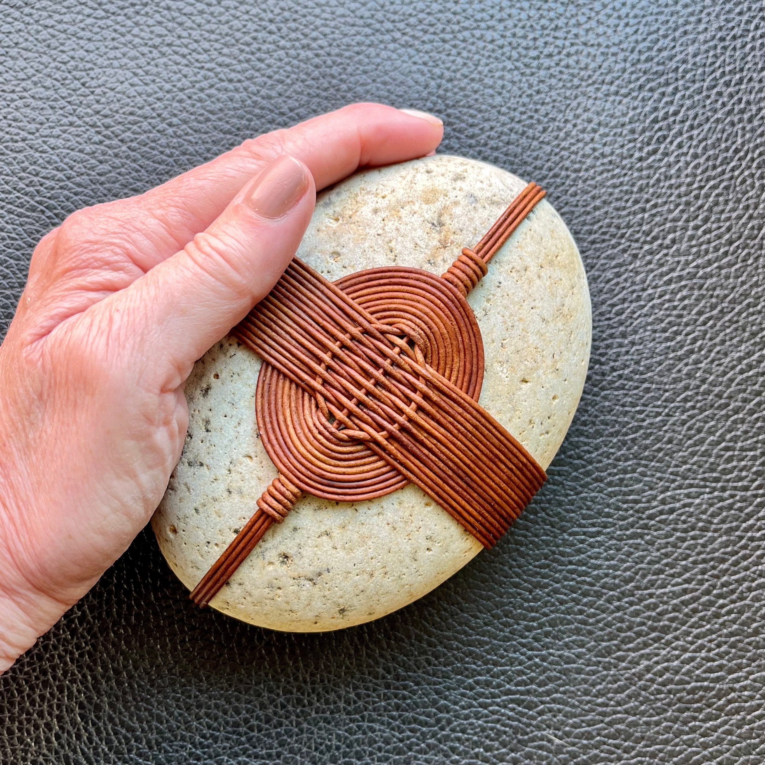 EXTRA LARGE Leather Wrapped Rock, Wrapped Stone, Zen Stone, Meditation ...