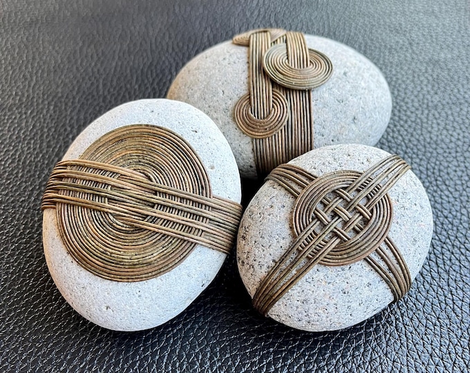 Trio of Wrapped Rocks, Zen Stones, Meditation Stones, Serenity Stones ...