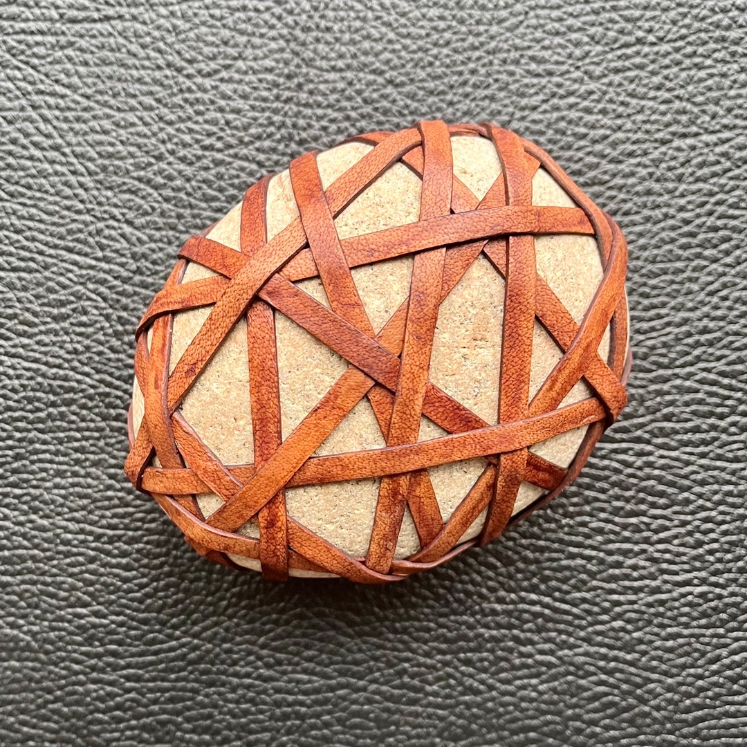 Large Random Weave Wrapped Rock, Wrapped Stone, Zen Stone, Leather ...
