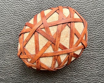 Large Random Weave Wrapped Rock, Wrapped Stone, Zen Stone, Leather ...
