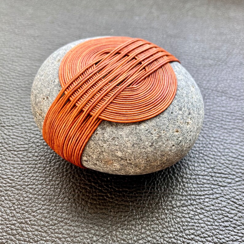 Large Leather Wrapped Rock, Wrapped Stone, Zen Stone, Meditation Stone ...