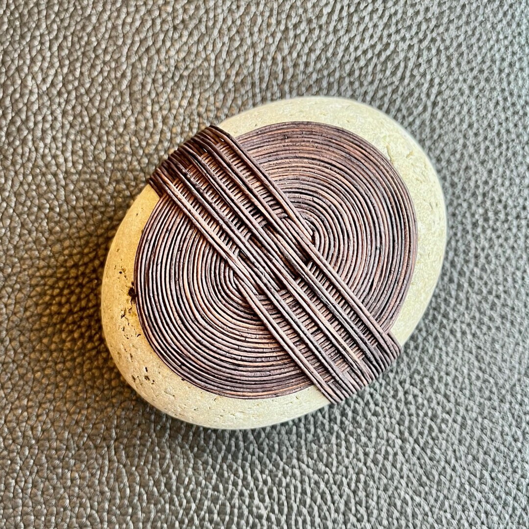 Large Leather Wrapped Rock, Wrapped Stone, Zen Stone, Meditation Stone ...