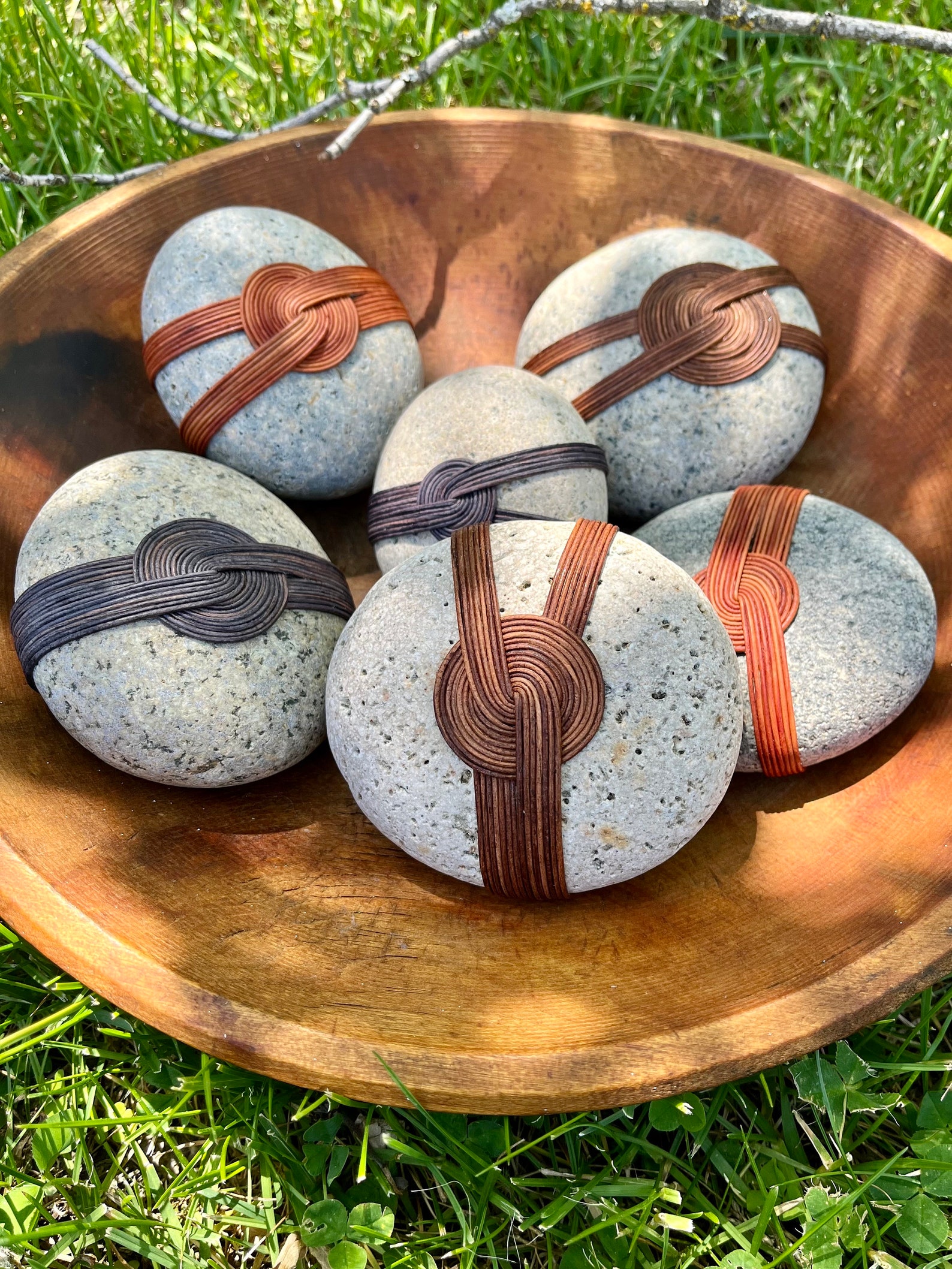 Large Leather Wrapped Rock, Wrapped Stone, Zen Stone, Meditation Stone ...