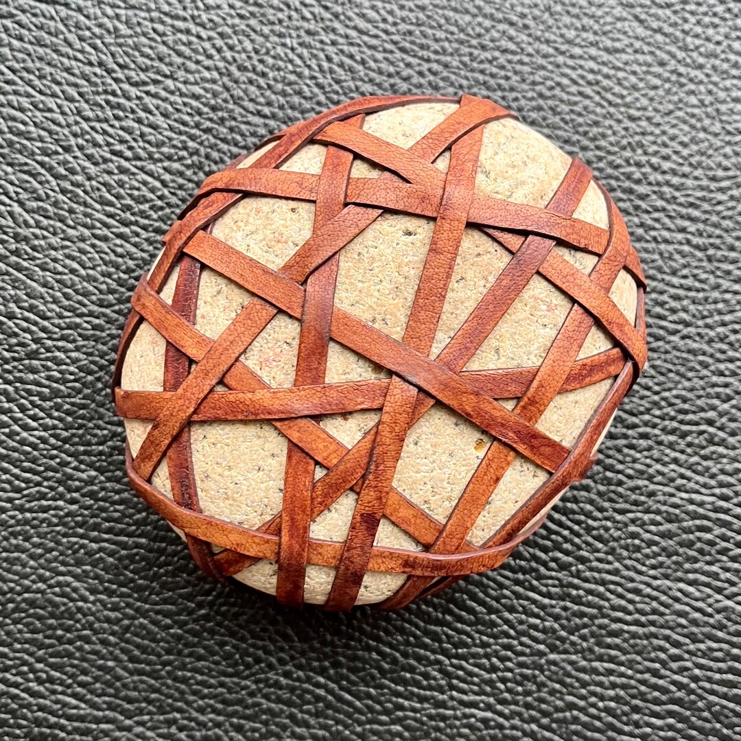 Large Random Weave Wrapped Rock, Wrapped Stone, Zen Stone, Leather ...