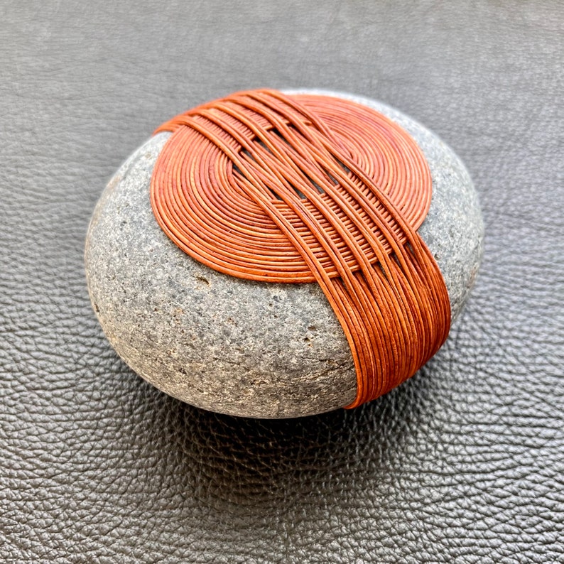 Large Leather Wrapped Rock, Wrapped Stone, Zen Stone, Meditation Stone ...